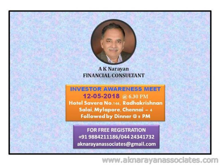 INVESTOR AWARENESS MEETING – MAY 12, 2018 – A K Narayan Associates